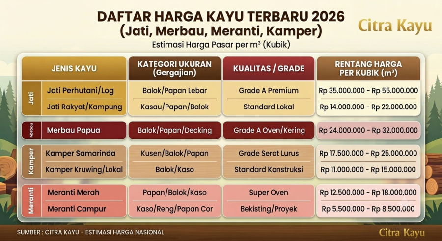 Daftar Harga Kayu Terbaru 2026 (Jati, Merbau, Meranti, Kamper) - Citra ...